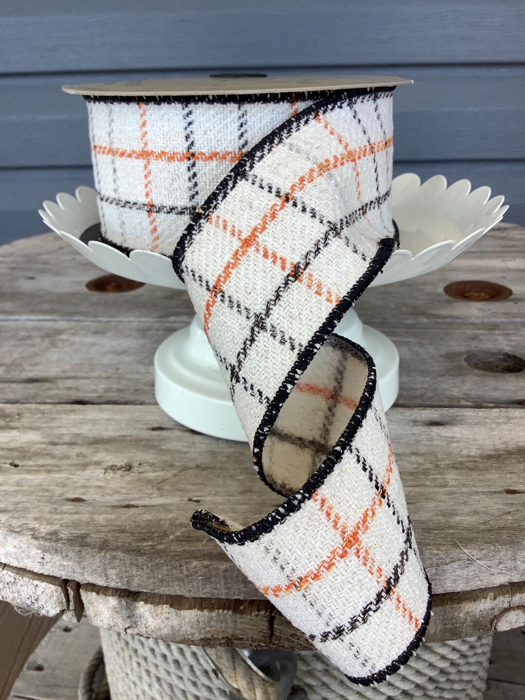 2.5 Inch Fall Windowpane Faux Wool Plaid Ribbon, Fall Ribbon, Halloween ...