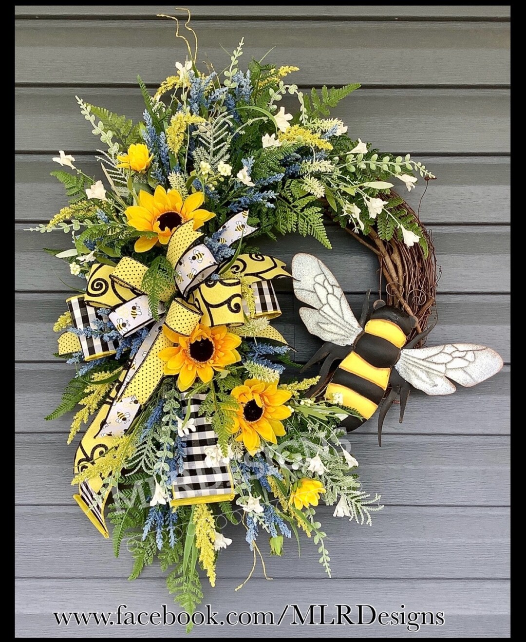 Summer Bee Grapevine Front Door Wreath, Bee Floral Wreath, Bee Decor ...