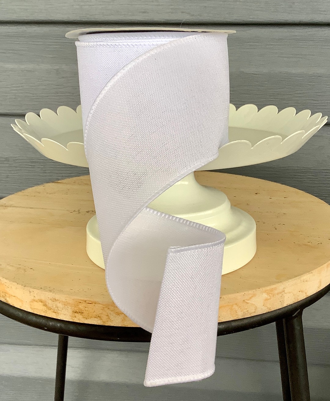 2.5 Inch Wired Ribbon, White Canvas Ribbon, White Ribbon, Luxury Ribbon ...