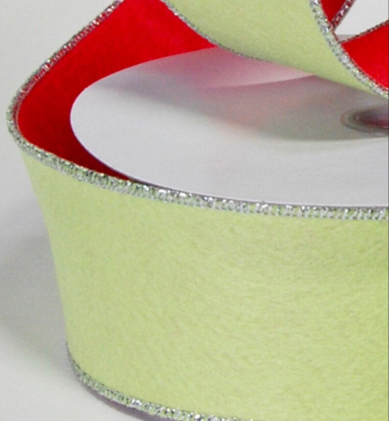 2.5 Inch Wired Ribbon Double Sided Ribbon Light Green/ Melon | Etsy