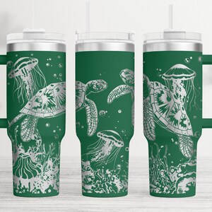 Highly Detailed Turtle and Jellyfish Tumbler Wrap Laser SVG, 40oz ...