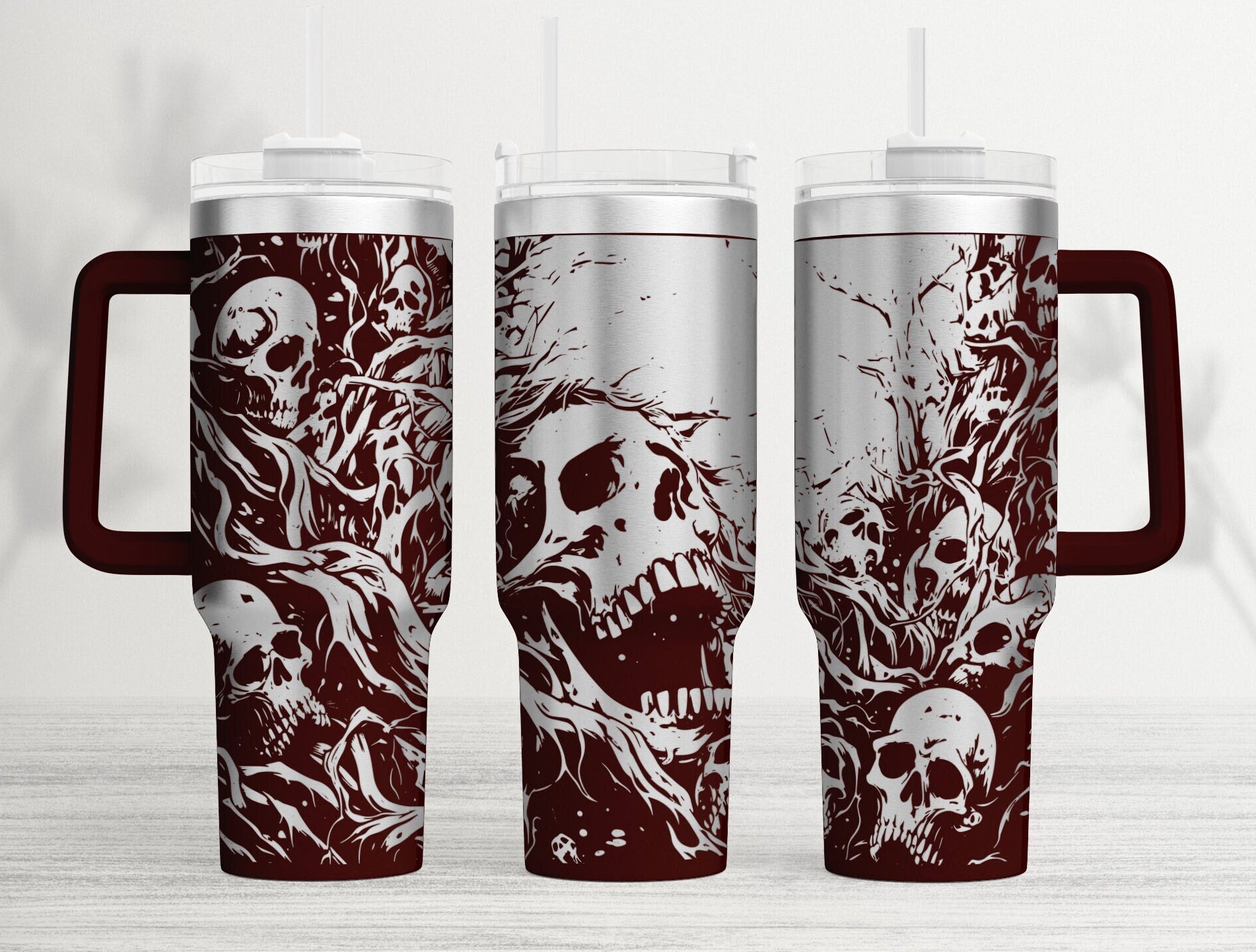 Horror Skull Tumbler Wrap SVG: Laser Engraved 40oz Tumbler (digital ...