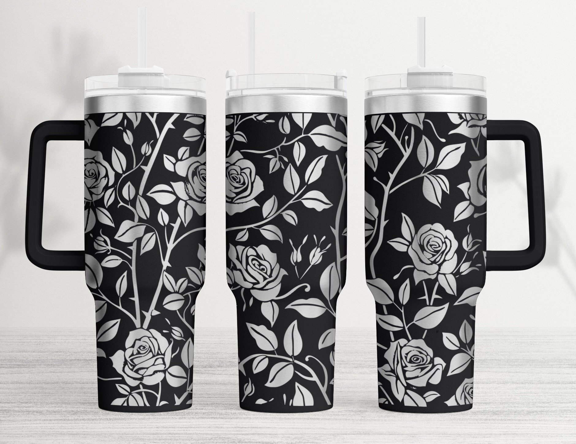 Rose Laser Tumbler Wrap SVG: Seamless Floral Pattern, 40oz Tumbler ...