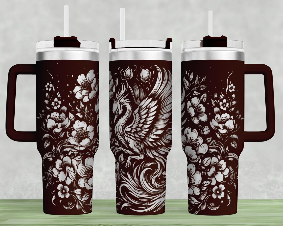 Phoenix Tumbler Wrap Laser SVG: Engraved 40oz Design (instant Download ...