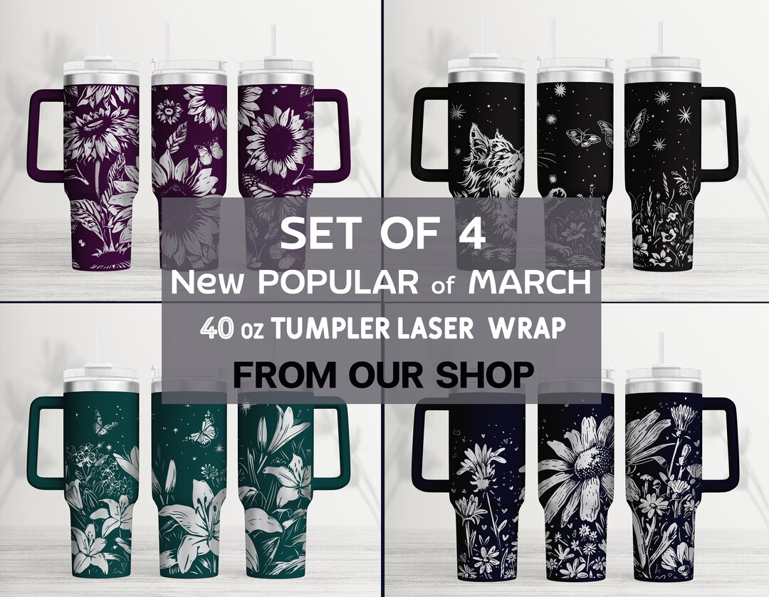 40oz Tumbler Laser SVG Wrap: Butterfly, Cat, Floral Designs (set of 4 ...