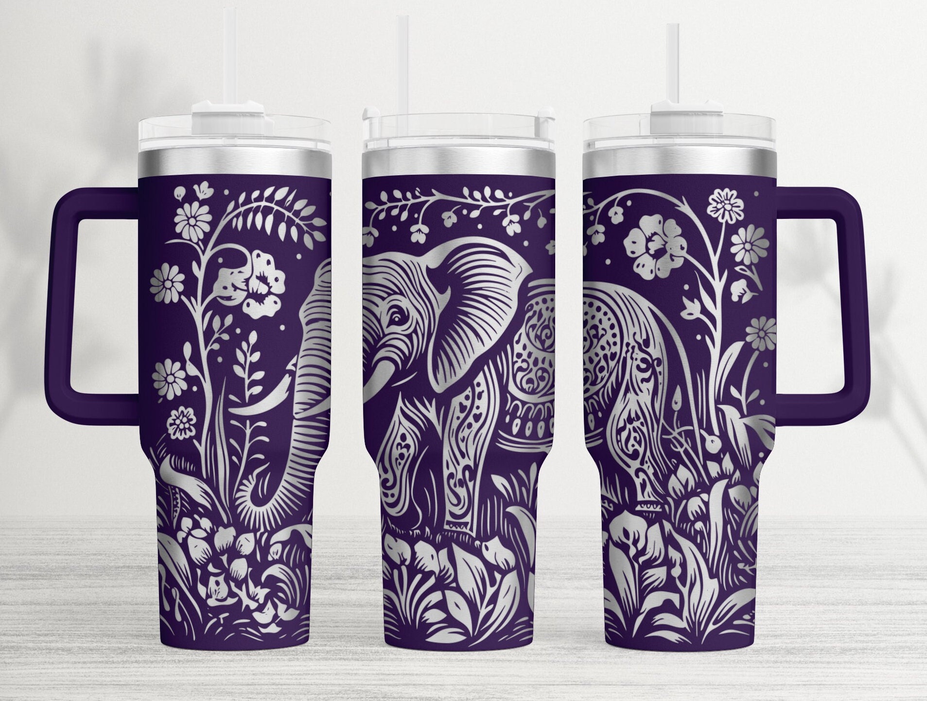 Elephant and Floral Tumbler Wrap SVG, Full Wrap Svg, 40 Oz Tumbler Wrap ...