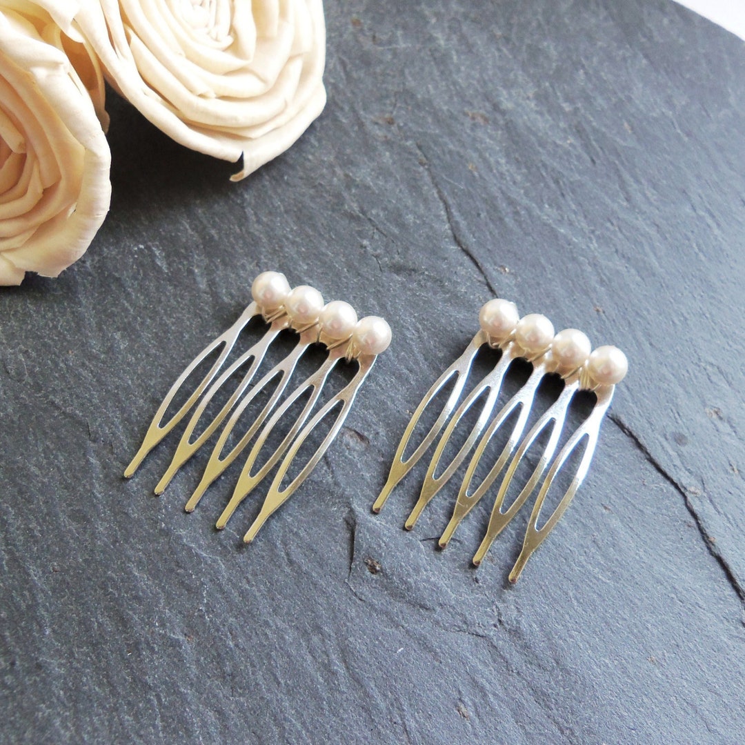 White Pearl Hair Combs, Bridal Hair Accessories, Simple Comb Set - Etsy