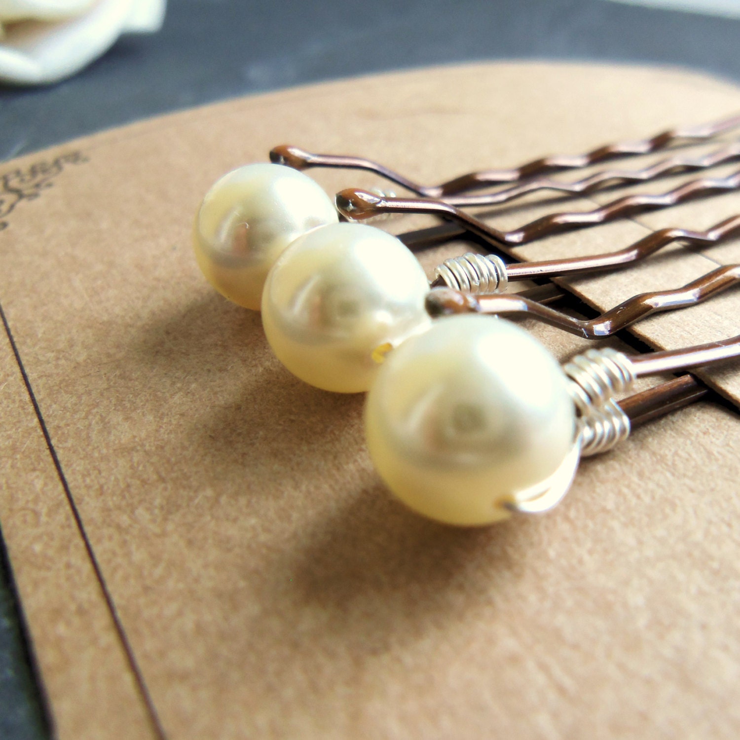 Cream pearl hair pins set of 6 single pearl pins quality | Etsy