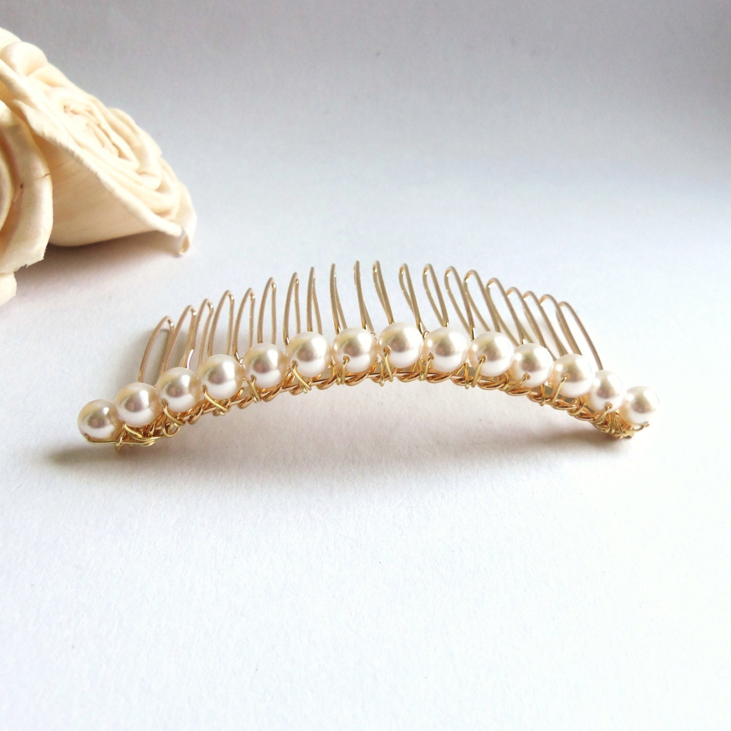 White Pearl Hair Comb Quality Crystal Pearl Comb Pearl Hair - Etsy