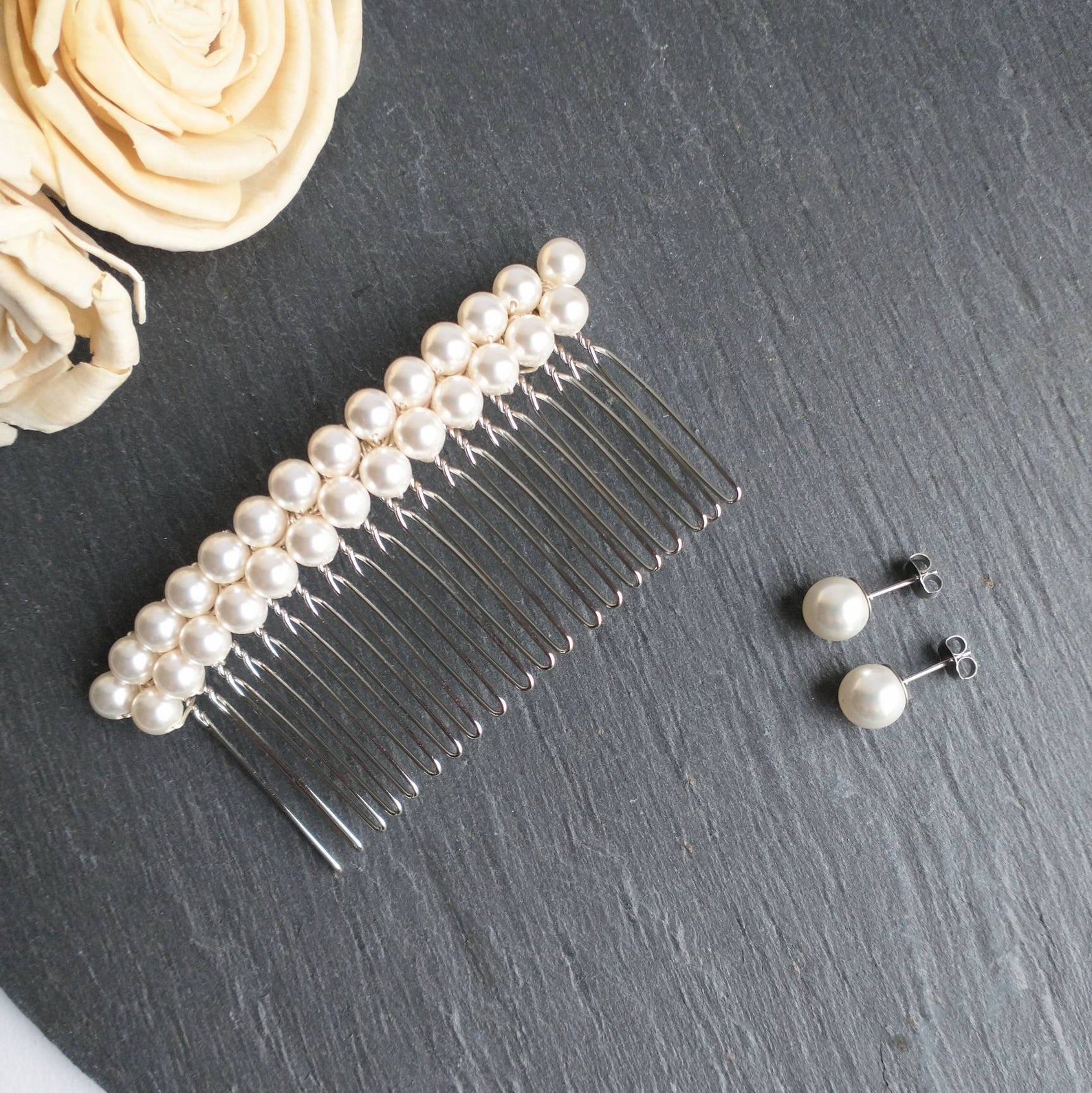 White Pearl Hair Comb Double Row Pearl Comb Pearl Hair | Etsy