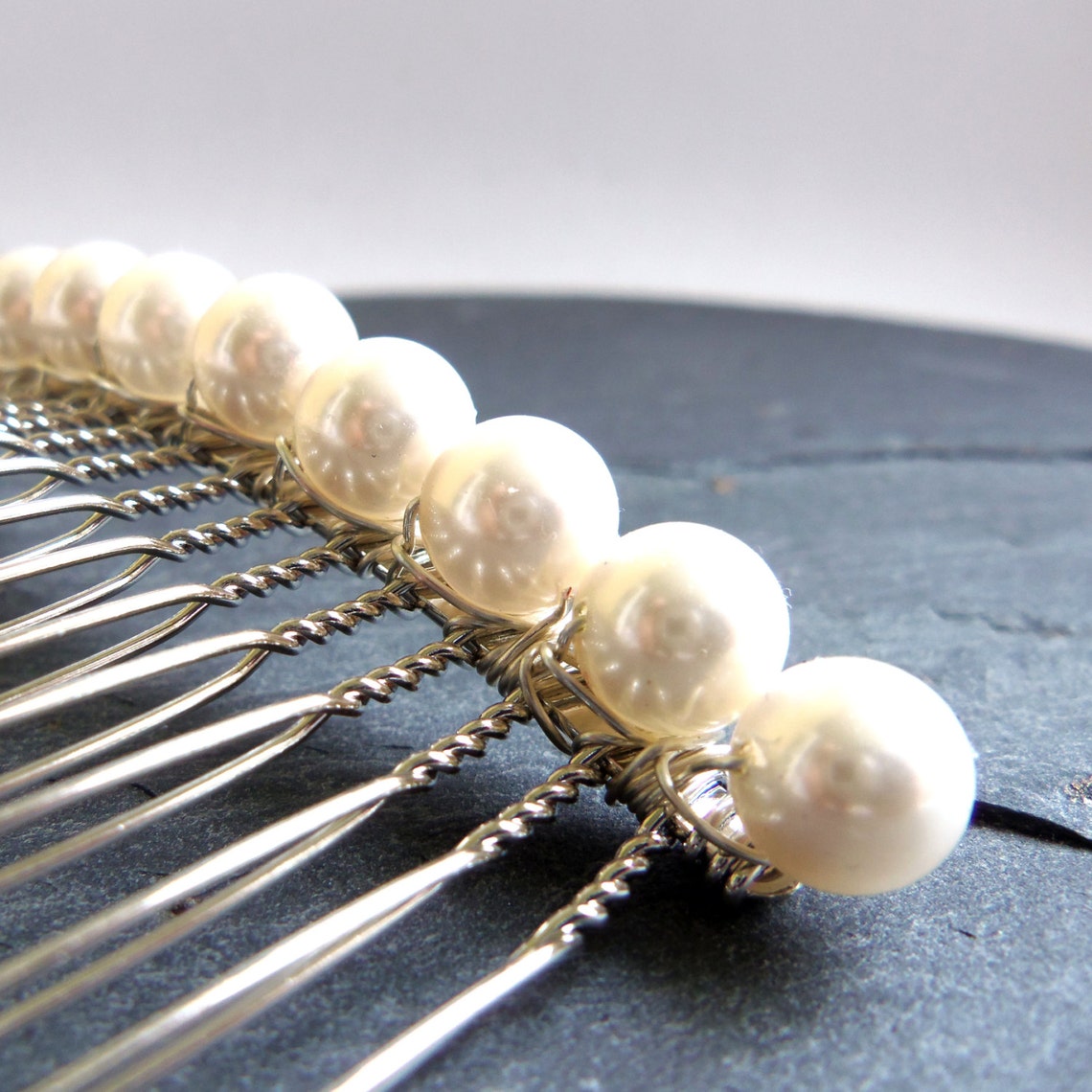White Crystal Pearl Hair Comb, Silver Bridal Comb - Etsy
