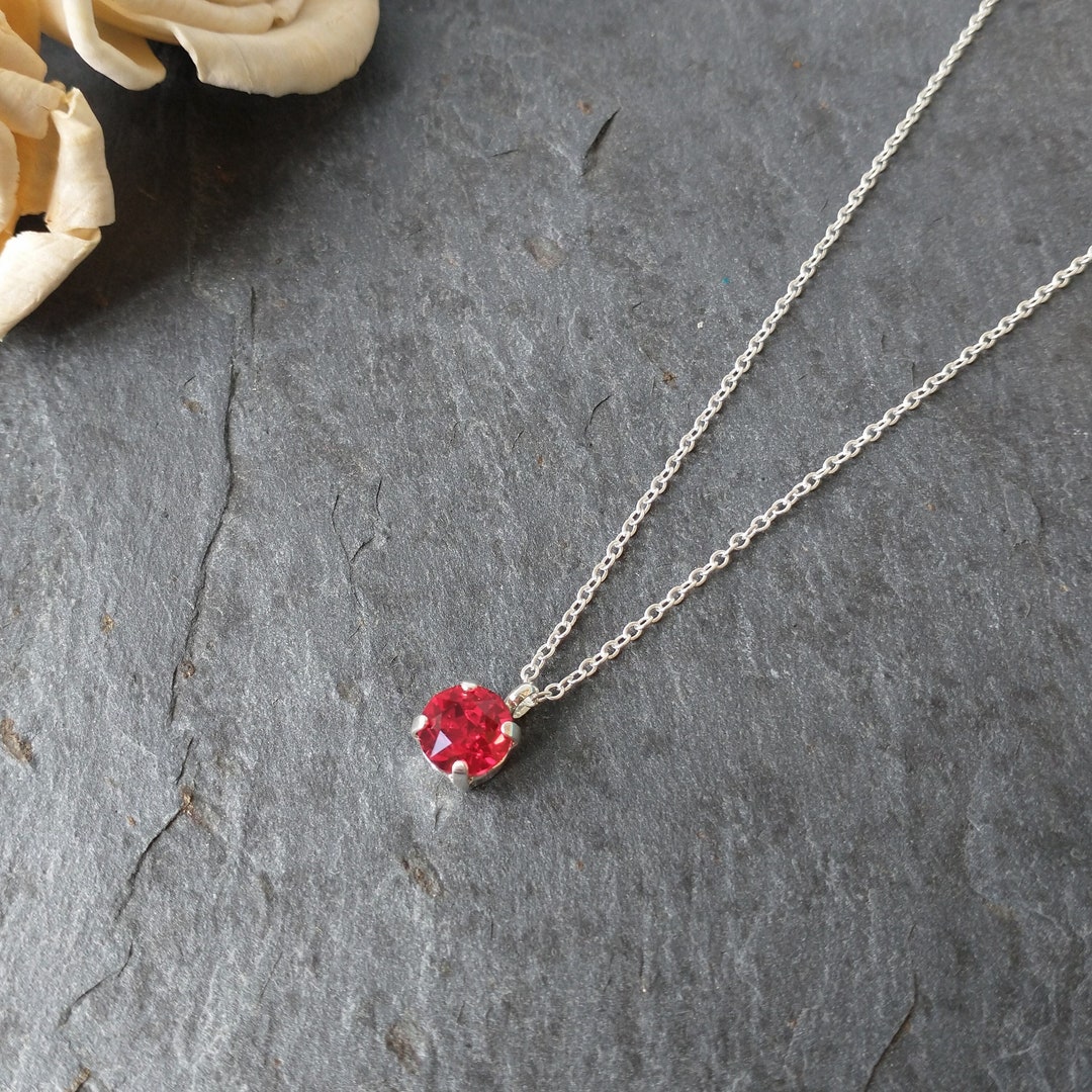 Single Red Crystal Pendant Necklace, Bridesmaid Jewelry, Simple Crystal ...
