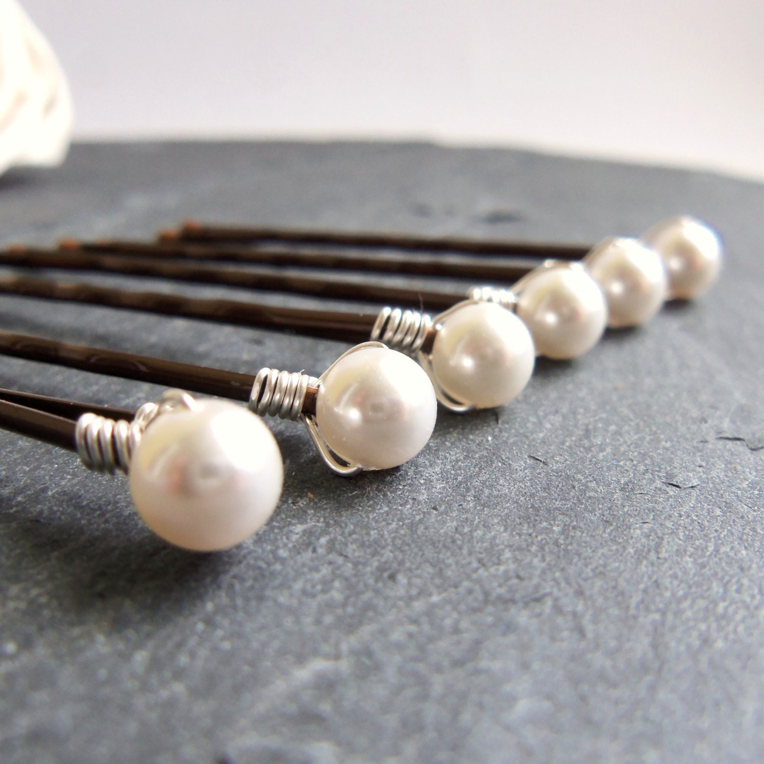 White Pearl Hair Pins Set of 6 Single Pearl Pins Quality - Etsy