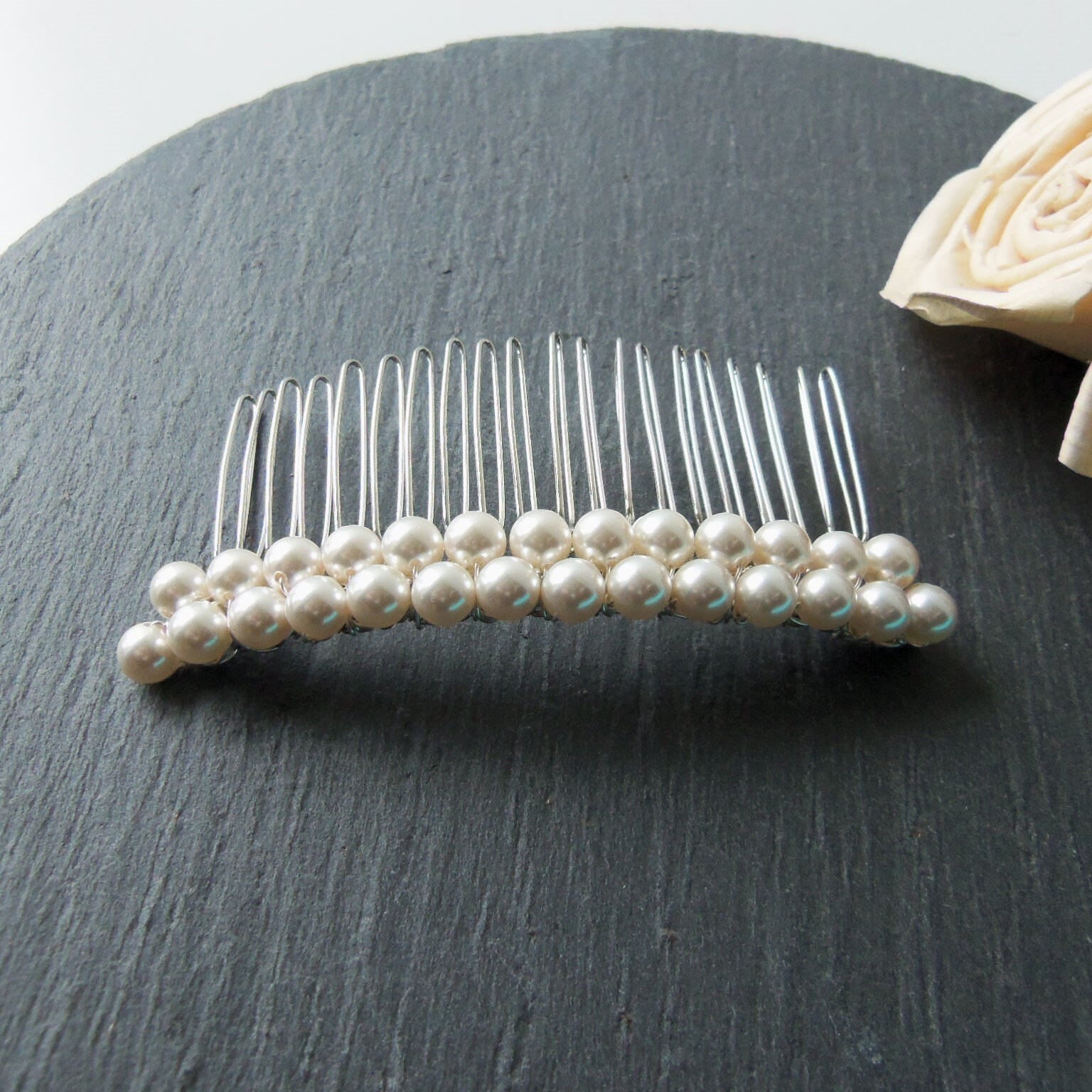 White Pearl Bridal Hair Comb, Double Row Crystal Pearls - Etsy