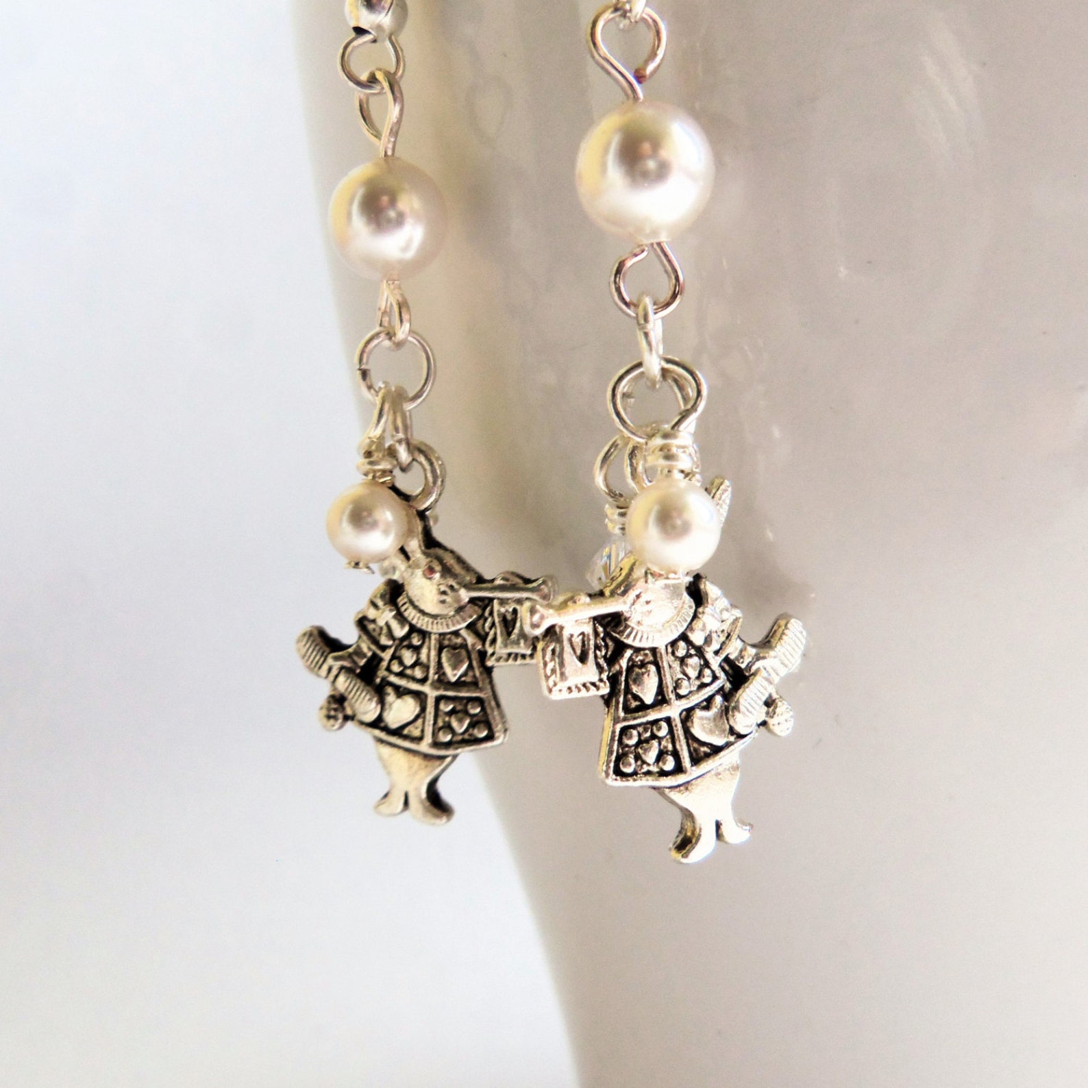White Alice in Wonderland charm earrings Alice jewelry | Etsy