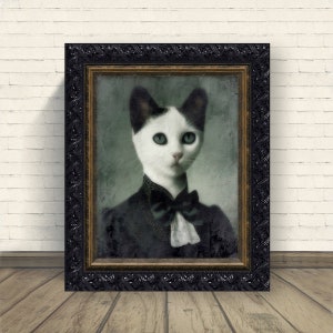 White Cat Art Print Gothic Decor Creepy Victorian Portrait Cat Artwork ...