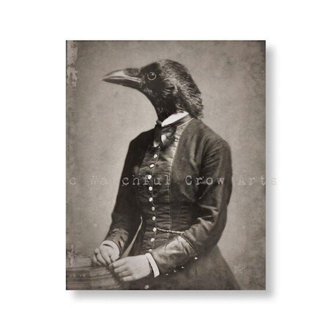 Unique Crow Raven Art Gothic Home Decor Goth Black & White Art ...
