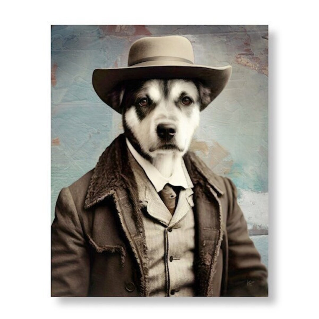 Unique Dog Art Print Digital Art Mutt Anthropomorphic Vintage Wall ...