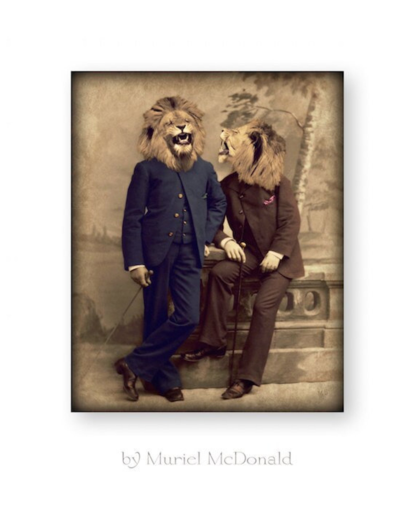 Anthropomorphic Animal Art, Mixed Media Collage Art, Animal Head ...