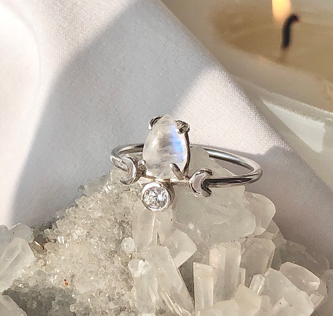 Moonstone Ring, Moon Magic Ring, Crescent Moon, Moonstone Silver Ring ...