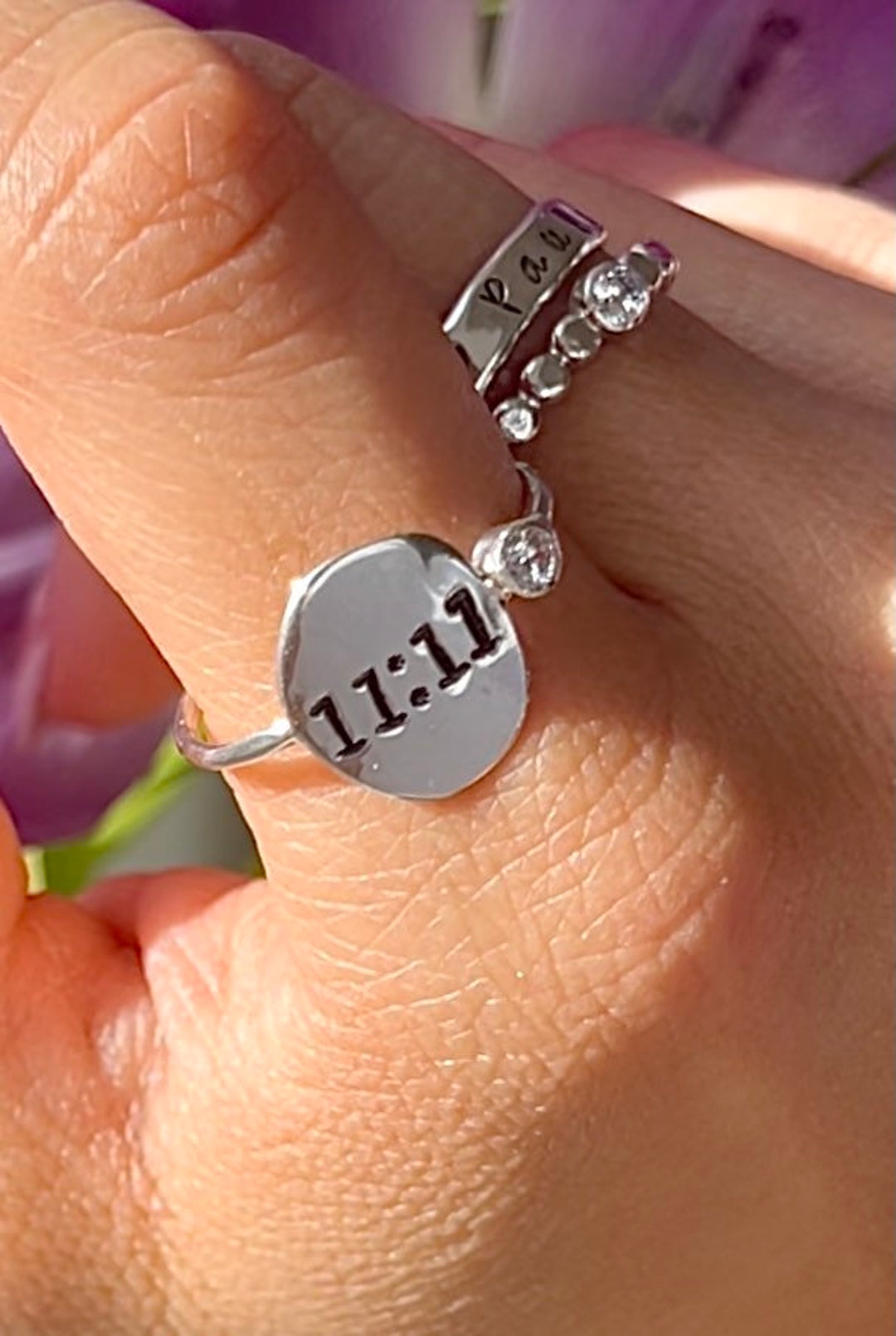 11:11 Angel Number Ring Sterling Silver, Hand Stamped Jewelry, 1111 ...