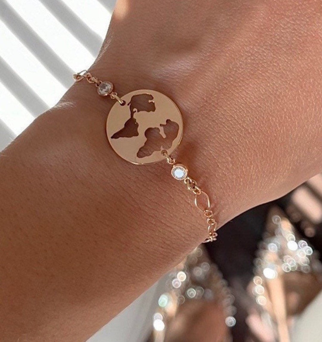 Globe Bracelet, World Map Bracelet, 14k Rose Gold Filled, 14K Gold ...