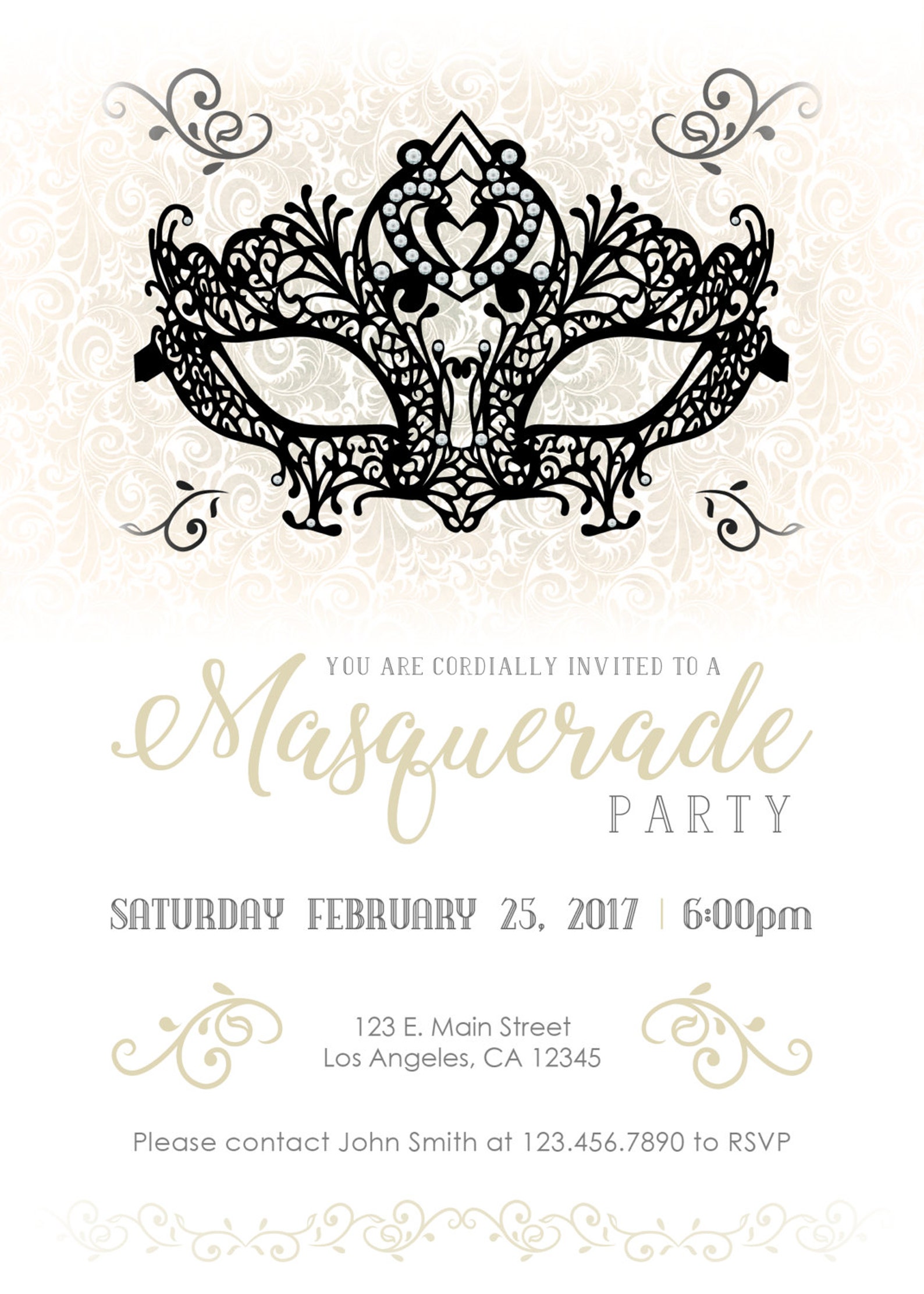 Masquerade Party Invitation (light Version) - Digital File - NOT ...