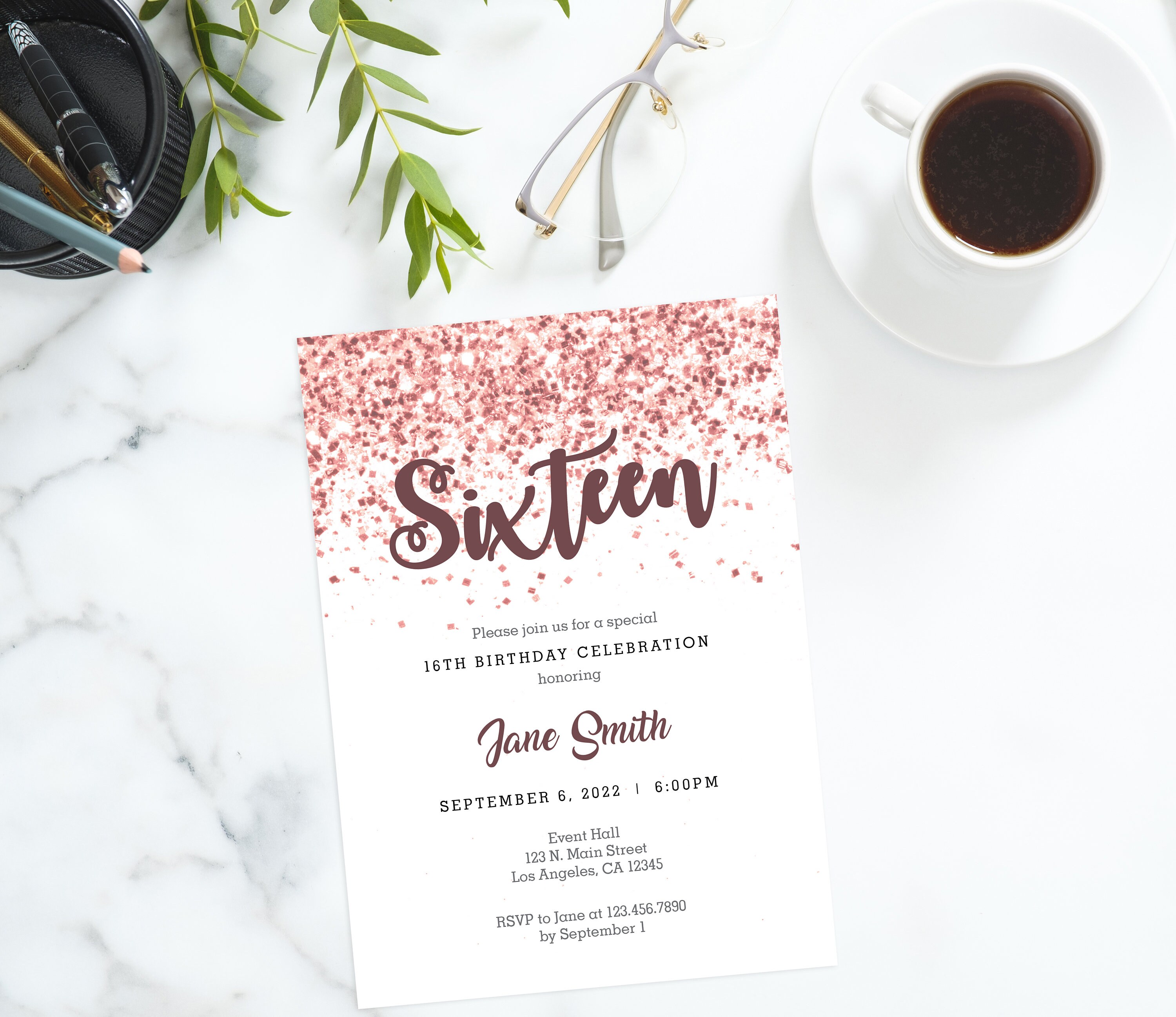 Rose Gold Glitter Invitation - Digital File - NOT EDITABLE - Etsy