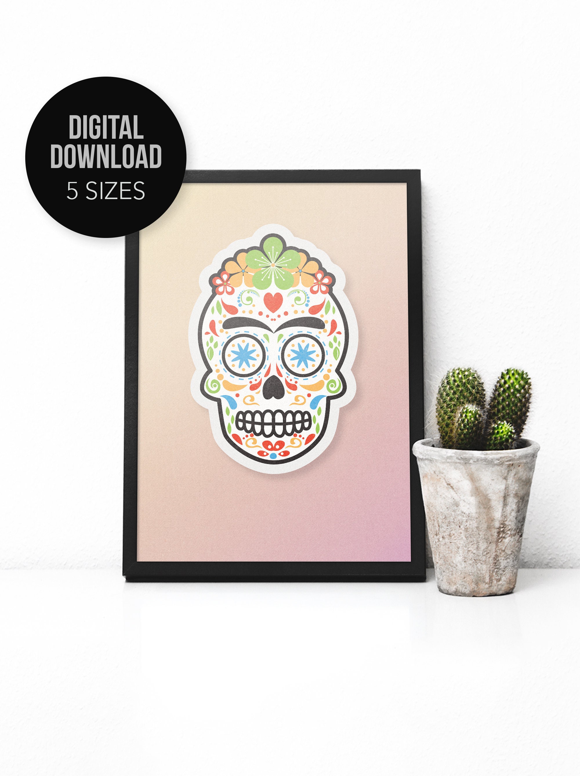 Frida Kahlo Sugar Skull Poster Printable Wall Art Instant Digital ...