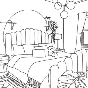 5 páginas para colorir para adultos para impressão, Boho, interior ...