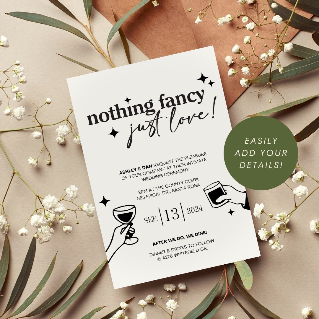 Nothing Fancy Just Love Elopement Invitation Elopement Reception ...