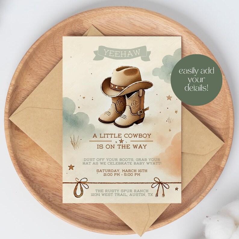 Editable Cowboy Baby Shower Invitation, Digital Invitation for Western ...