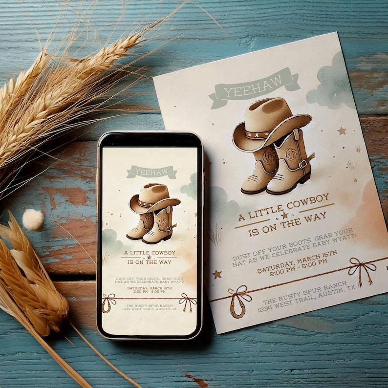 Editable Cowboy Baby Shower Invitation, Digital Invitation for Western ...