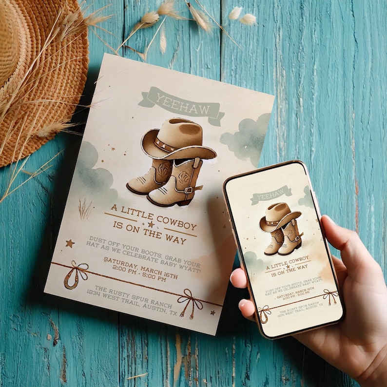 Editable Cowboy Baby Shower Invitation, Digital Invitation for Western ...