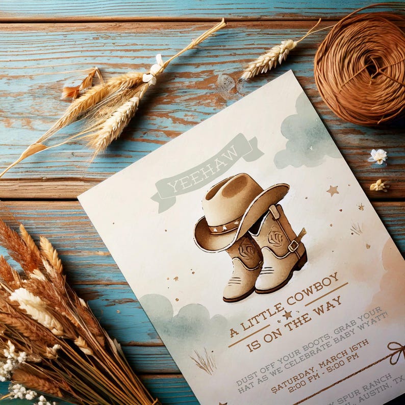 Editable Cowboy Baby Shower Invitation, Digital Invitation for Western ...