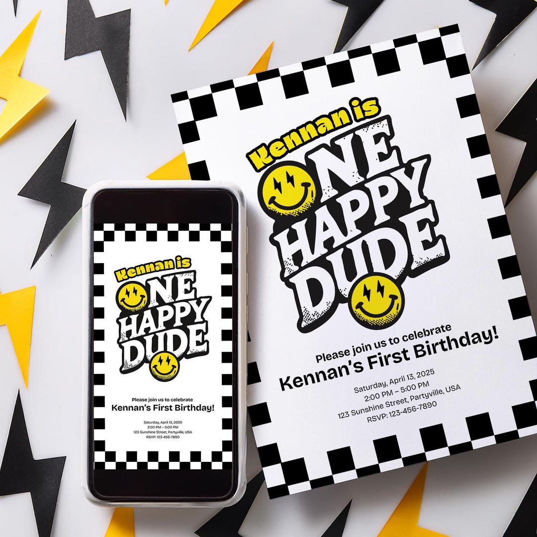 One Happy Dude Birthday Invitation Template, First Birthday, Retro ...