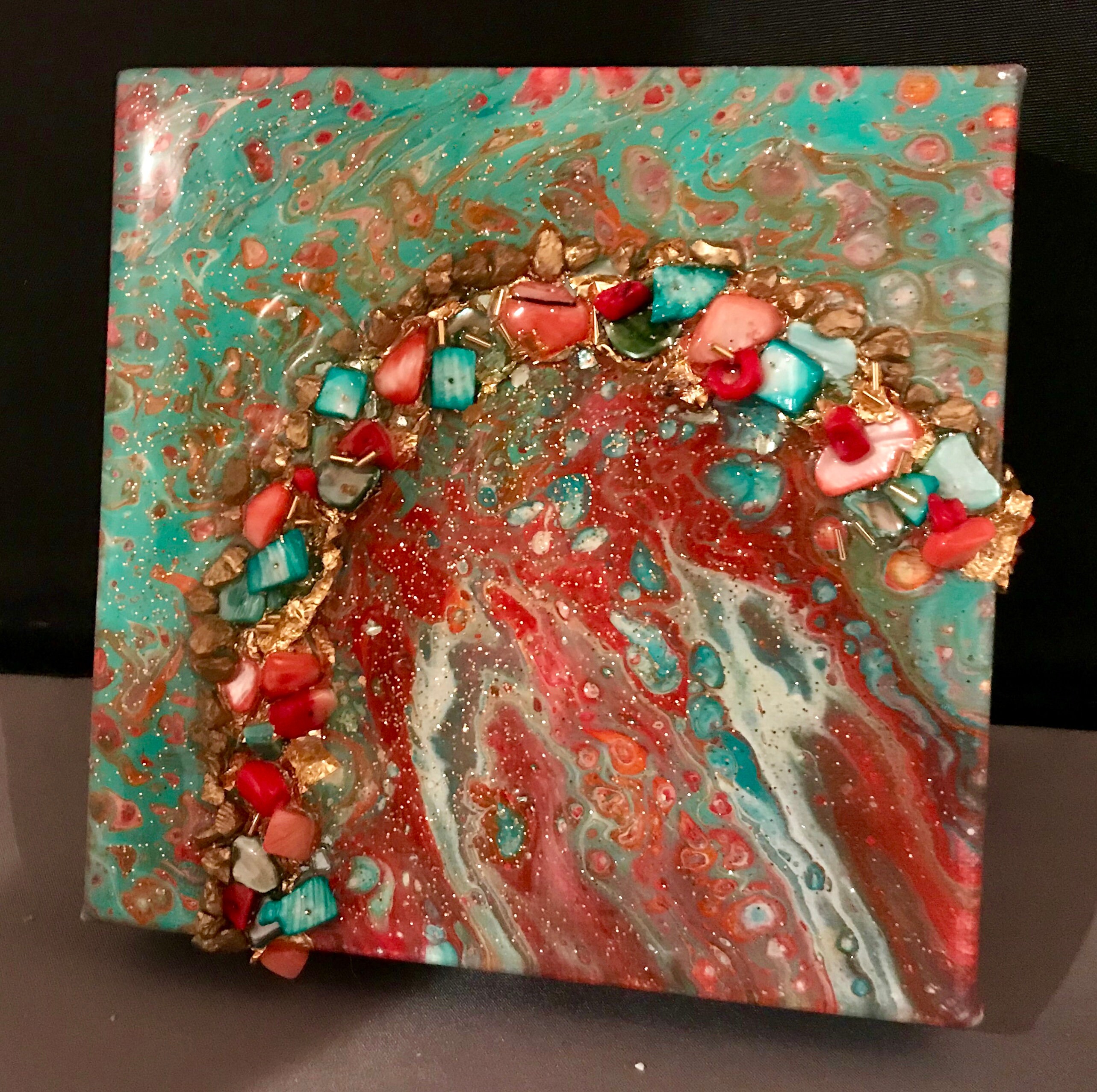 Embellished Geode Acrylic Pour Painting Sealed With Resin 6 X 6 - Etsy