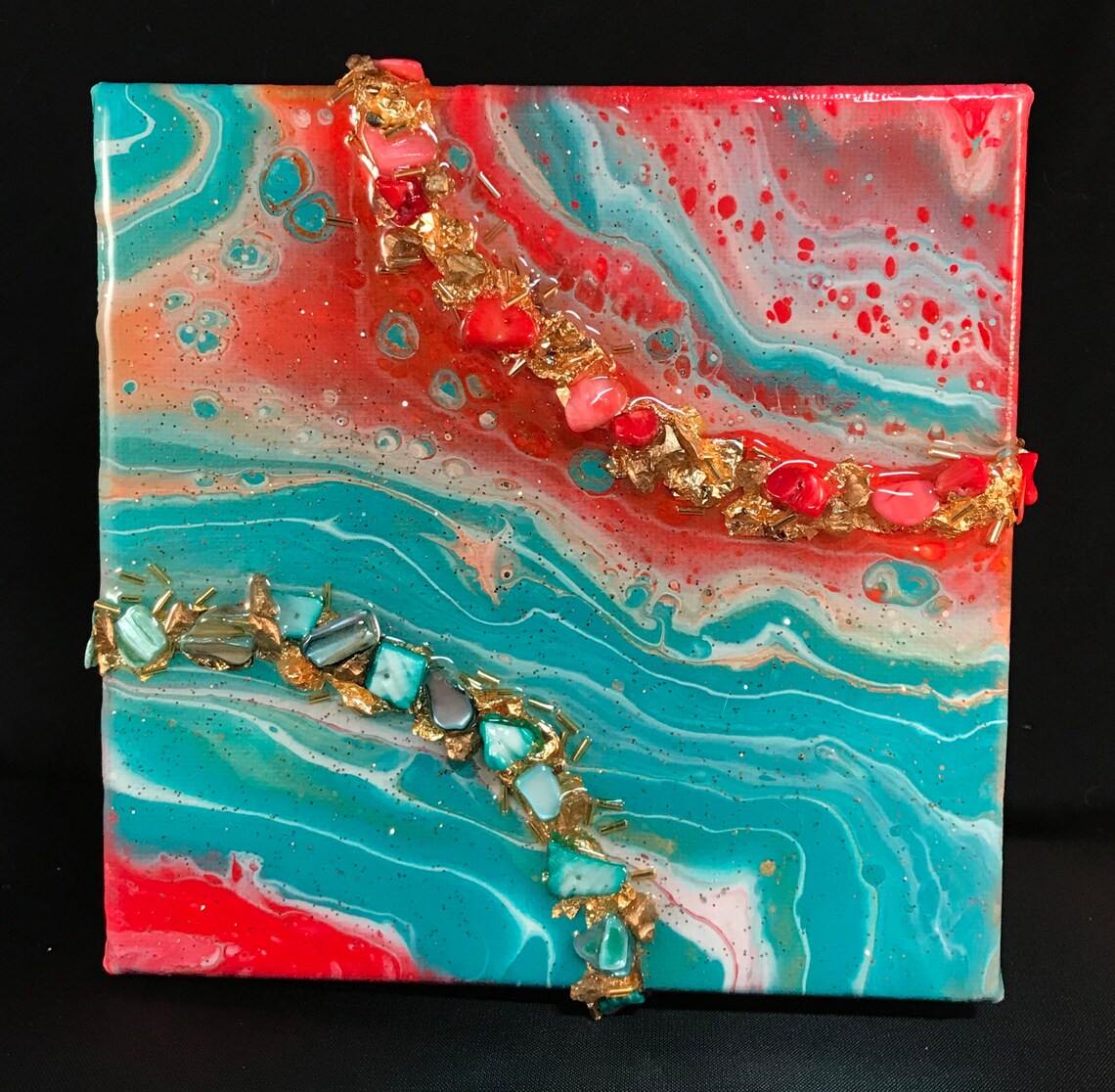 Embellished Geode Acrylic Pour Painting Sealed With Resin - Etsy