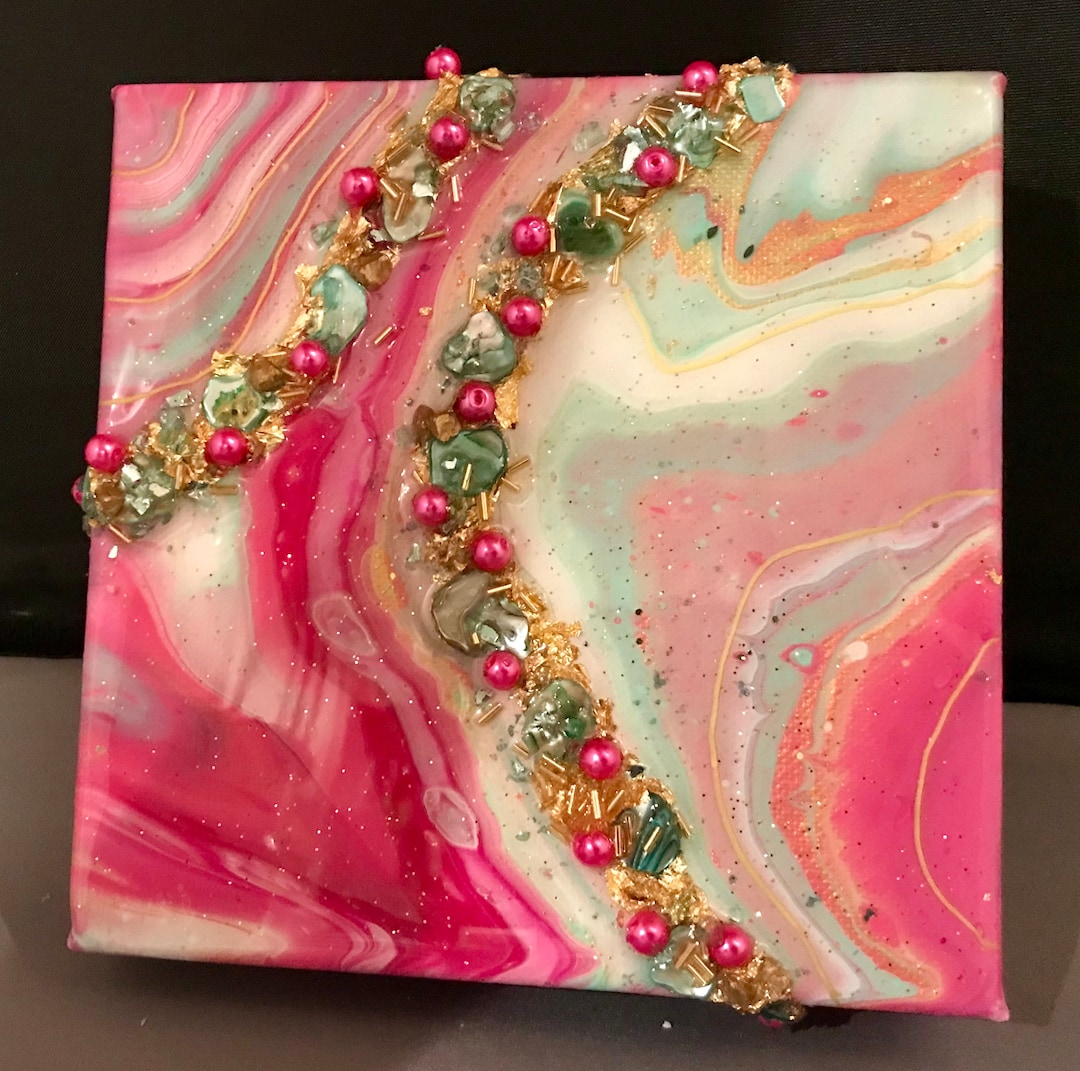 Embellished Geode Acrylic Pour Painting Sealed With Resin - Etsy