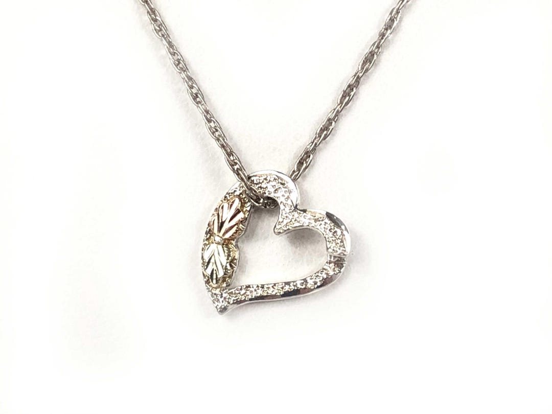 BHG Black Hills Gold Petite Heart Pendant 12k Sterling Silver 925 Chain ...