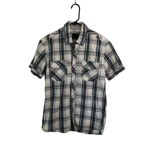 7 Diamonds Short Sleeve Plaid Men s Button Down Shirt 100 Cotton Black Blue Etsy UK
