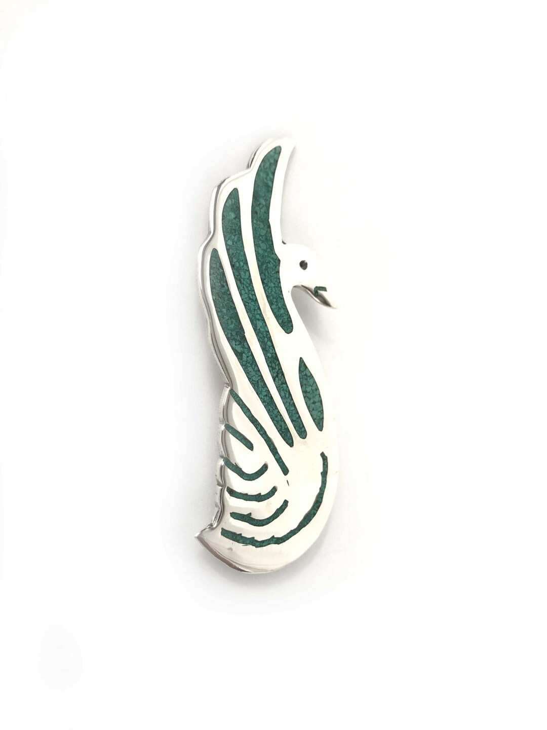 Taxco Swan Crushed Green Turquoise Inlay Sterling Silver Pin Brooch 2.5 ...