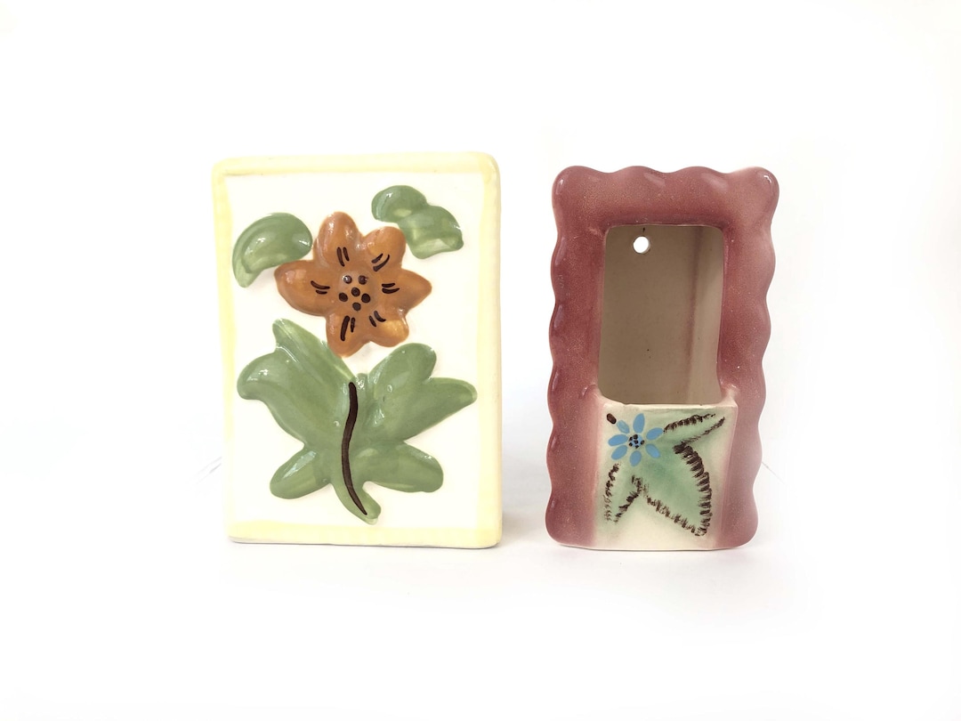 Wall Pockets Ca: 1940's Ceramic Block Pottery California Hand Painted ...