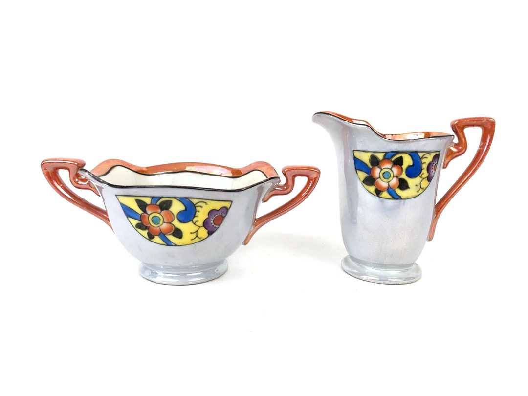 Art Deco Lusterware Hand Painted Porcelain Sugar Creamer Set Made in ...
