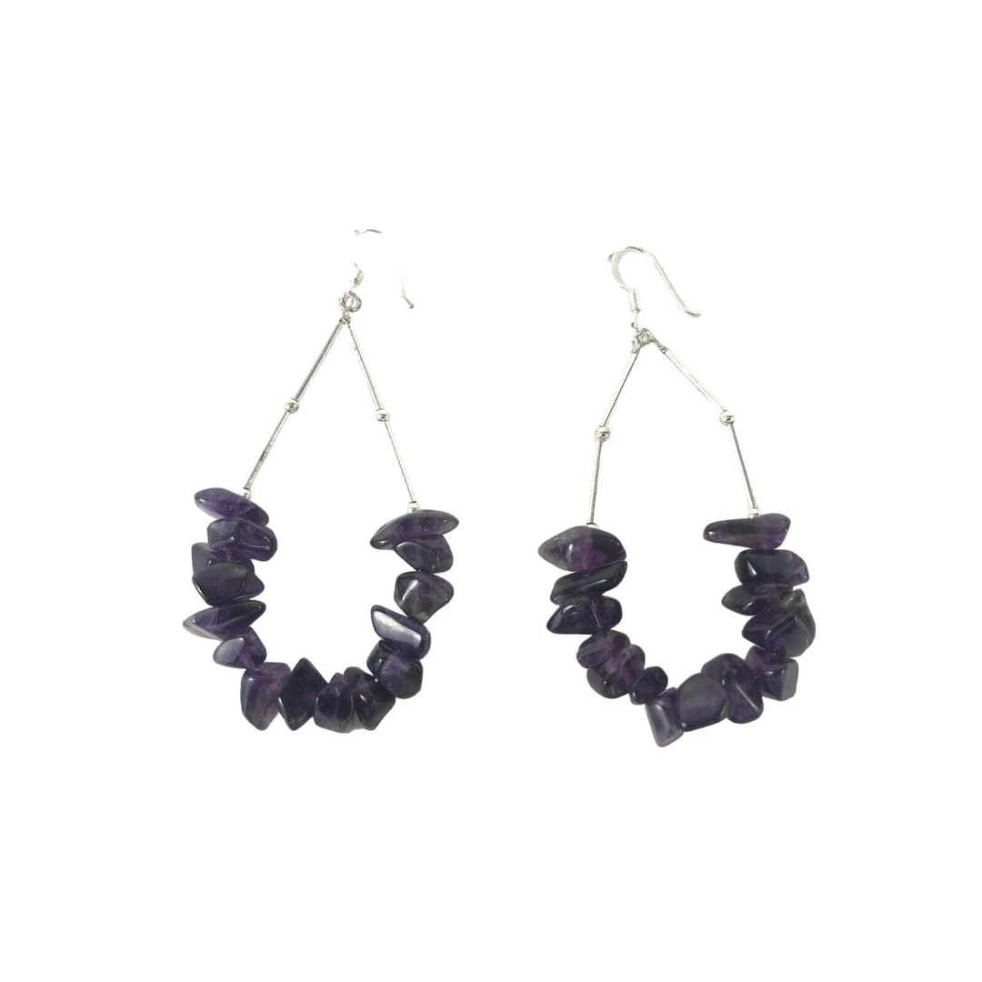 Amethyst Nugget Sterling Silver 925 Dangle Drop Earrings 2.75" Estate ...