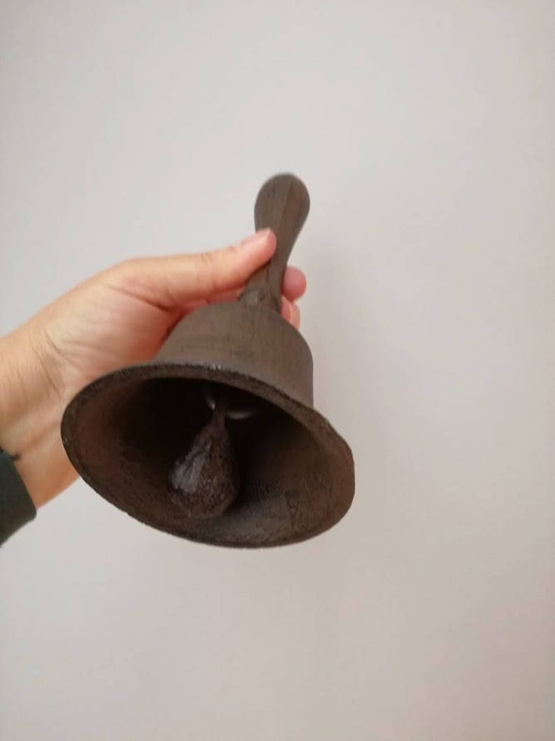 Vintage Brass Bell, Oxidised Brass Bell With a Handle and Clapper, Solid Brass, Retro Metal Bell ...