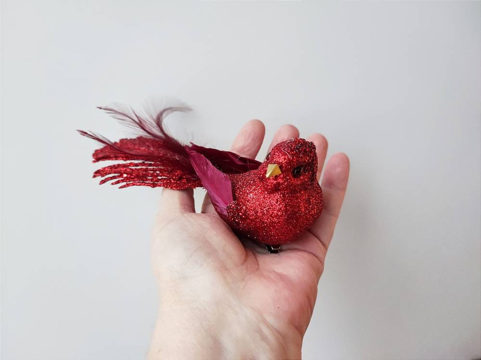 Red Bird Ornament, Red Bird Figure With Long Tail and Sequined Body ...