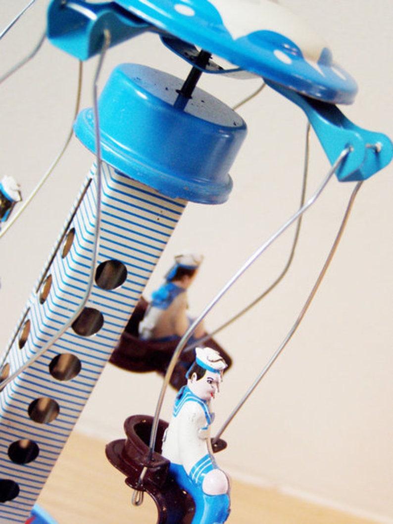 Vintage Metal Carousel, Blue and White Carnival Ride With Sailors ...