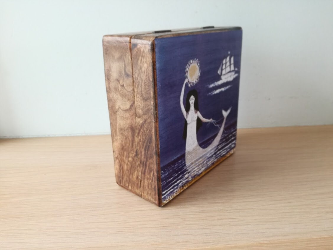 Mermaid Wooden Box With Greek Mermaid Decoupage, Vintage Gift Box With ...