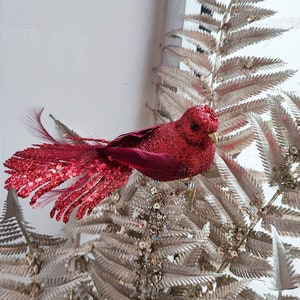Red Bird Ornament, Red Bird Figure With Long Tail and Sequined Body ...